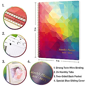 Monthly Planner 2023-2025 - Jul. 2023- Jun. 2025, 2023-2025 Monthly Planner, 9" x 11", 2-Year Monthly Planner with Tabs + PocketThick Paper + Twin-Wire Binding - Dazzle Color Graphics