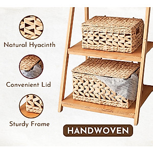 CHI AN HOME 14 Inch Wicker Storage Baskets with Lids, Set of 3 Rattan Lidded Hyacinth Baskets for Organizing, Woven Large Rectangular Basket Boxes, Basket with Top, Decorative Chest Organizer