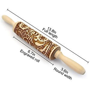 Embossed Rolling Pins, Patterned rolling pin, Flower rolling pin, Engraved rolling pin, 3D Rolling Pin for Wedding, Holiday, Christmas, Mother, Friends (Wisteria 1)