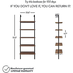 Nathan James Theo 5-Shelf Oak Wood Modern Bookcase, Open Wall Mount Ladder Bookshelf & Matte Black Accents with Storage for Living Room or Nightstand for Bedroom, Oak/Black