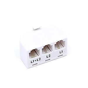 1 Pack, White - 2 Line Phone Splitter - 3 Way Telephone Line Splitter (Line 1, Line 2, and Twin Line) - Dual Line Telephone Splitter with RJ11 Keystone Jack - Phone Line Adapter - 1 Piece, White