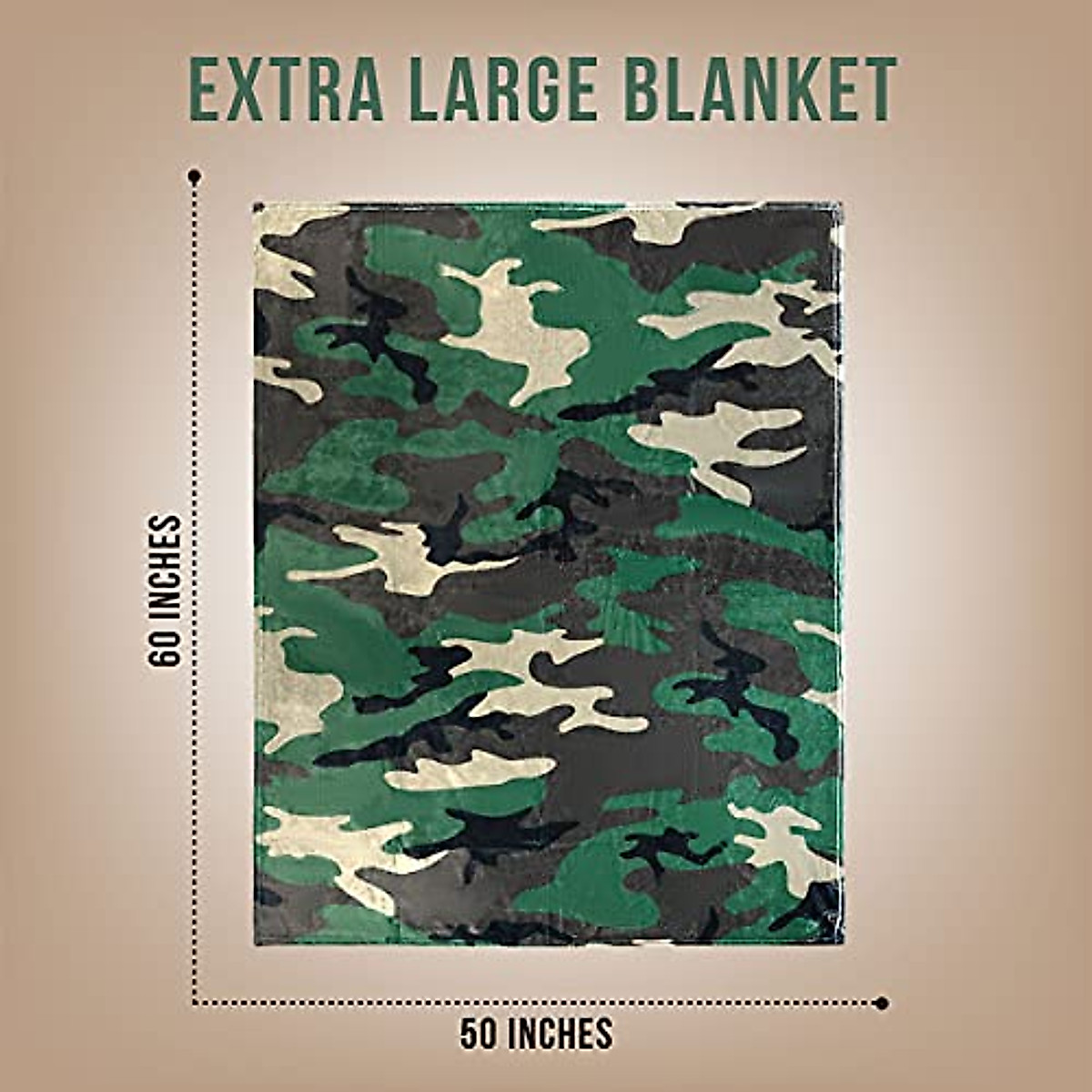 Camouflage Throw Blanket, Extra-Large Super-Soft Camo Blanket for Men, Women, Boys and Girls, Teens, Children, Lightweight Fleece Cammo Blanket (50in x 60in) Warm Plush and Cozy Throw for Bed or Couch