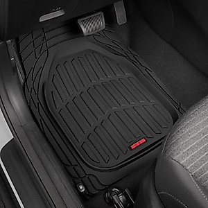 Motor Trend Original FlexTough Black Rubber Car Floor Mats for 3 Row Vehicles, Front & Rear 2nd Row Deep Dish All Weather Automotive Heavy Duty Trim to Fit, Automotive Liners for Cars Truck Van SUV
