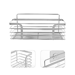 ULTNICE Stainless Steel Floating Wall Shelves Wire Wall Basket Spice Rack Self Adhensive Plant Stand Shower Caddy Hanger for for Home Kitchen Decor Silver 25cm
