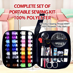 Sewing Kit with Case Portable Sewing Supplies for Home Traveler, Adults, Beginner, Emergency, Contains 18 Sewing Thread, Scissors, Needles, Measure etc