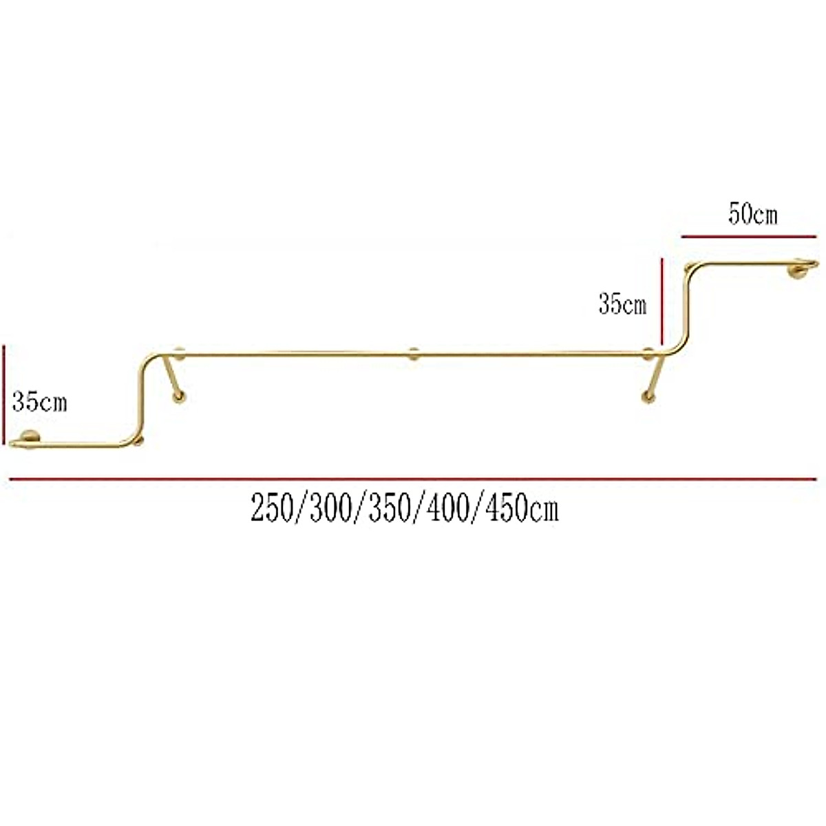 Wall-Mounted Clothes Rail, Clothing Display Rack, Heavy-Duty Industrial Tube Clothes Rail, Detachable Multifunctional Metal Hanger/Space Saving/Strong Load-Bearing/Golden / 300cm