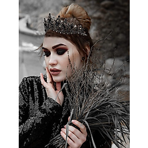TOBATOBA Black Crown Black Tiaras for Women, Halloween Gothic Crown, Womens Black Halloween Costumes, Crystal Queen Crown Black Wedding Tiara, Party Prom Birthday Halloween Accessories