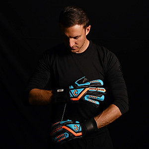 Renegade GK Talon Cyclone 2 Goalie Gloves with Pro-Tek Fingersaves | 4mm Hyper Grip & Duratek | Black, Orange, Blue Soccer Goalkeeper Gloves (Size 5, Kids, Boys, Girls, Roll Cut, Lvl 3)