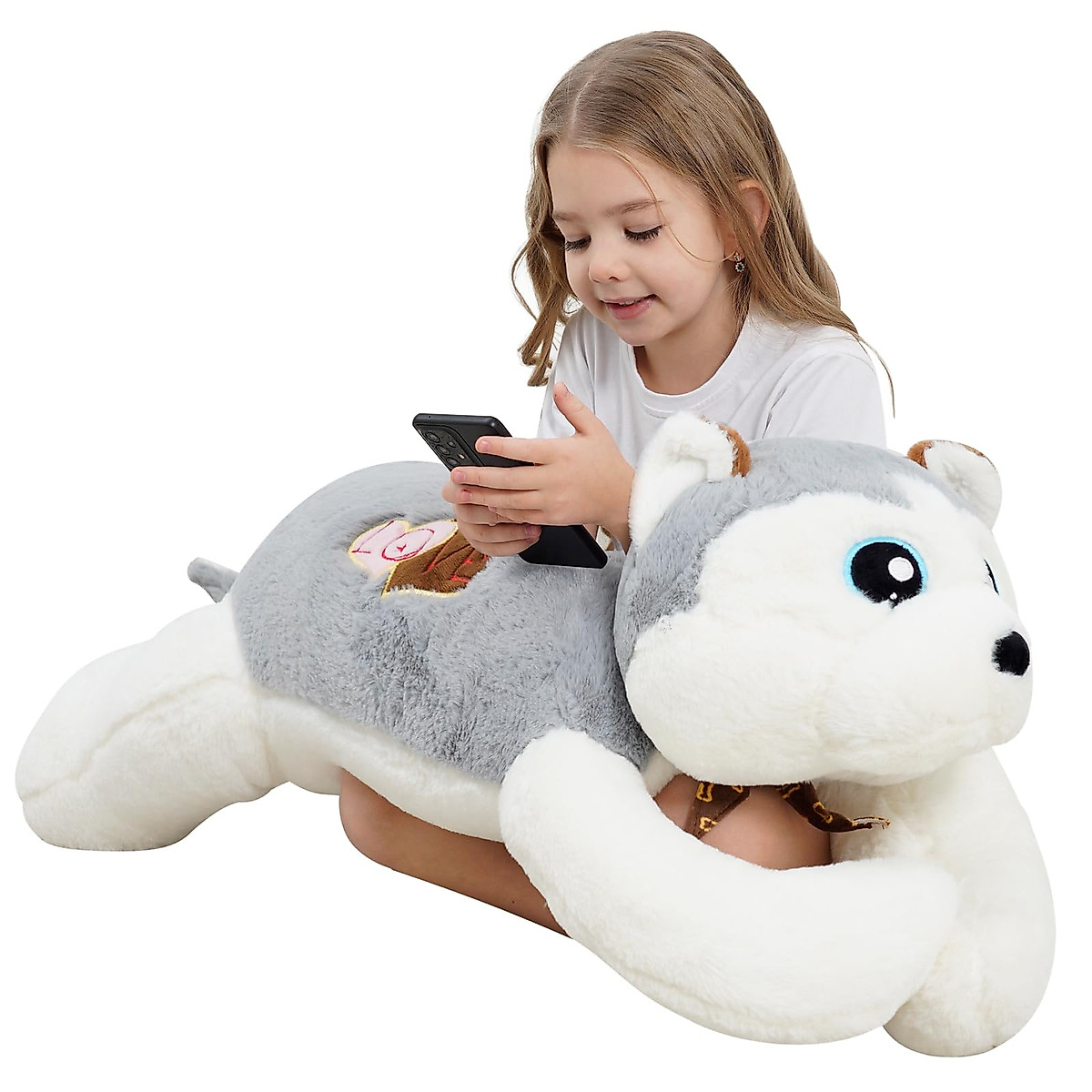 39.3 inch Jumbo Husky Stuffed Animals, Giant Wolf Dog Plush Toys, Cute Soft Big Plushies Large Puppy Pillow, Gift for Kids, Halloween, Christmas, Thanksgiving, Birthdays