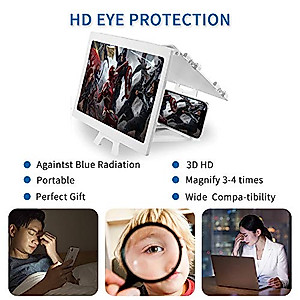12'' Screen Magnifier – Mobile Phone 3D Magnifier Projector Screen for Movies, Videos, and Gaming – Full Coverage Foldable Phone Stand with Screen Amplifier – Supports All Smartphones (White)
