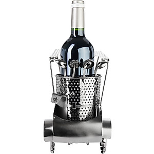 BRUBAKER Bottle Holder Female Golf Player in Golf Cart - Silver Metal Sculpture Wine Gift for Golfer and Sport Women - Wine Bottle Stand with Greeting Card