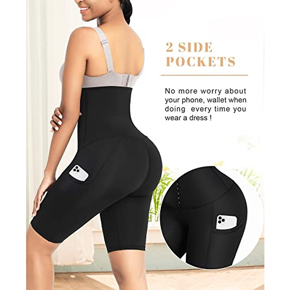 FeelinGirl Tummy Control Shapewear Shorts for Women High Waisted Body Shaper Waist Trainer Leggings with Pockets