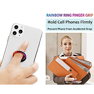 lenoup Rainbow Cell Phone Ring Stand Holder,Multicolor Ring Grip Kickstand,Iridescent 360 Rotation Metal Finger Ring for Phones,Pad