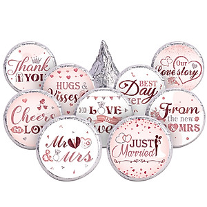 Crtiin 504 Pieces Round Wedding Stickers Pink Wedding Candy Stickers Labels Wedding Chocolate Drop Kisses Sticker Bulk for Envelope Gift Wrapping Mini Decor Bridal Shower Party Supplies