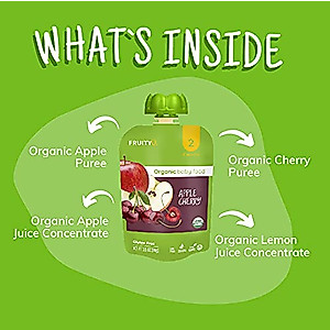 FruityU Organics Baby Food Stage 2 Variety Pack - Banana Blueberry Oatmeal, Apple Mango Spinach, Apple Cherry 3.5 ounce pouch (Pack of 12)