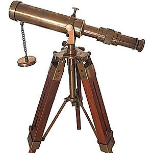 Hassanhandicrafts Antique Vintage Maritime Shiny Brass 12" Telescope with Wooden Tripod Stand