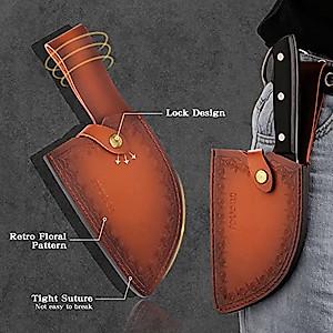 imarku Butcher Knife 7 inch Sharp Meat Cleaver Hand Forged Serbian Chef Knife with Leather Sheath High Carbon Steel Cleaver Knife for Kitchen, Camping, BBQ