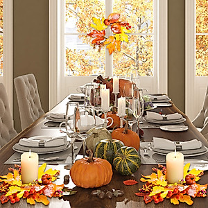 6 Pcs Fall Candle Rings Wreaths Thanksgiving Artificial Pumpkin Maple Leaf Candle Garland with Berries Candle Rings for Pillars Autumn Wedding Parties Centerpieces Fall Table Decor