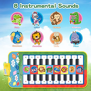 Fivegoes Piano Mat for Toddlers 1-3, 44" X 20" Double Keyboard Music Floor Dance Mat 20 Keys with 8 Instrument Sounds, Learning Educational Toys Gifts for Baby Infant 6-12 12-18 Months Boys and Girls