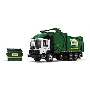 Mack TerraPro Waste Management Refuse Garbage Truck with Heil Half/Pack Freedom Front End Loader and CNG Tailgate White and Green with Garbage Bin 1/34 Diecast Model by First Gear 10-4006D