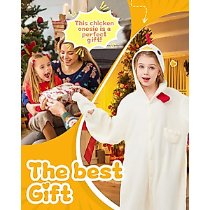 CANASOUR Chicken Onesie Kids Halloween Cosplay Costume Girls One Piece Rooster Pjs Anime Unisex Hoodie Pajamas For 8-10 Years Boys Party Pyjamas (Height 51-55”, 8 Years,Chicken)