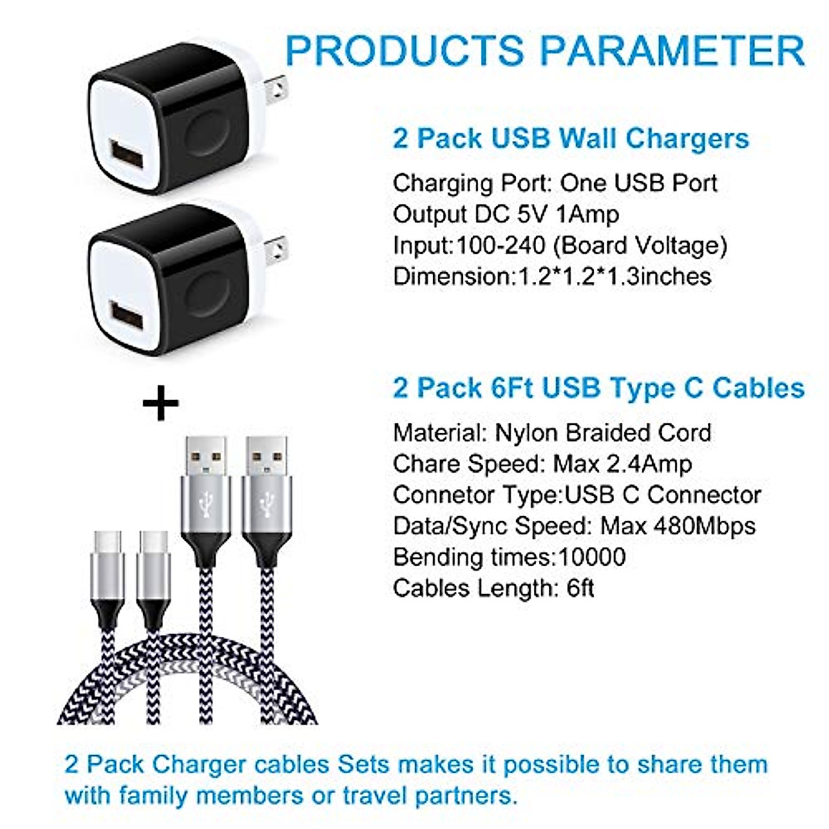USB Type C Wall Charger Plug 5V 1A Power Adapter for Samsung Galaxy S22 S21s Ultra 5G S20 S10 S9 Plus Note 20 Note10 9 8, LG V70 V60 ThinQ G8 G6 with 2 Pack 6FT Type-C Fast Charging Cable Cords
