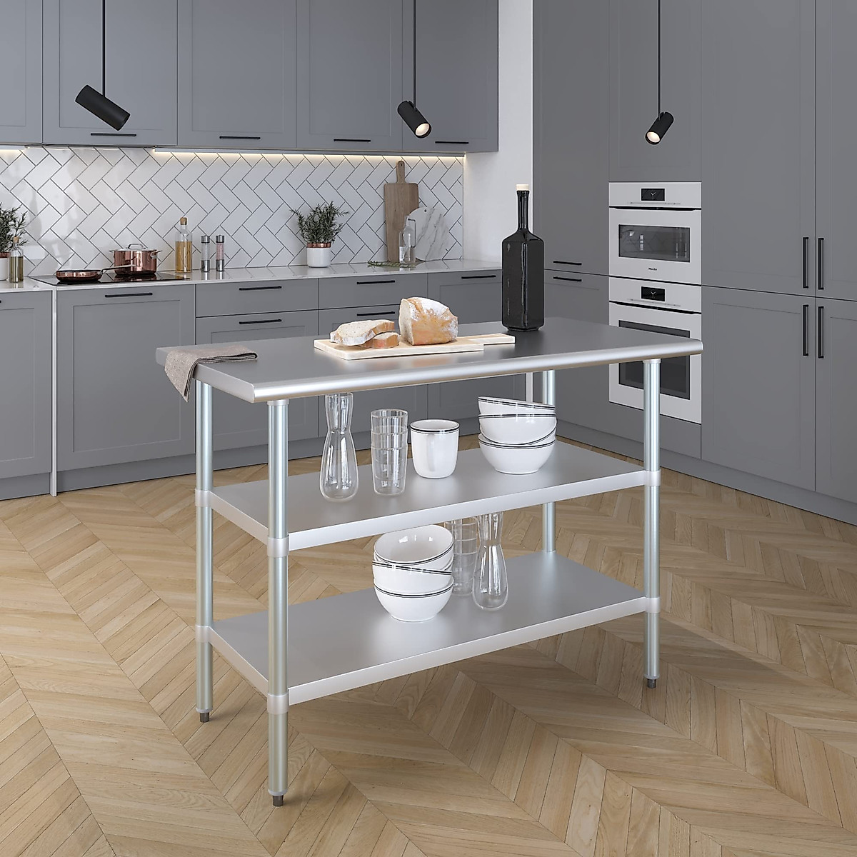 48" Long X 24" Deep Stainless Steel Work Table with 2 Shelves | Metal Food Prep Station | Commercial & Residential NSF Utility Table