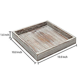 MyGift Rustic Solid Torched Wood Decorative Serving Tray, 10 Inch Square Versatile Breakfast Ottoman Coffee Table Tray Spring Tray Home Decor