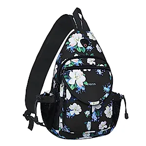 MOSISO Sling Backpack, Myrtle Flower Crossbody Travel Hiking Daypack Chest Bag with Anti-theft Pocket, Black