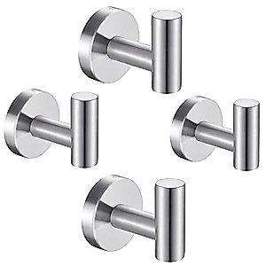 Coat Hook Single Towel/Robe Clothes Hook for Bathroom Kitchen Closets , Square Style Wall Mounted, Brushed Finish,304 Stainless Steel,4 Pack (Brushed Nickel)