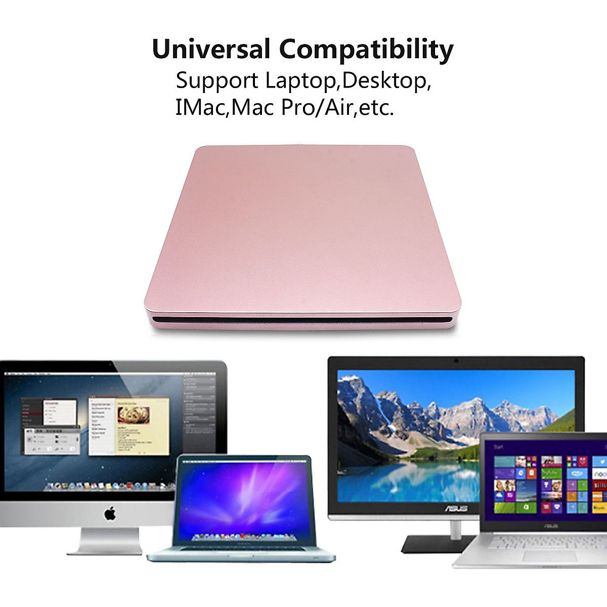 External DVD Drive，USB 3.0 Portable CD/DVD +/-RW Drive/DVD Player for PC Computer USB-C/Type-c Slim DVD/CD ROM Rewriter Burner Compatible with The Latest MacBook pro/MacBook/dell Laptop etc