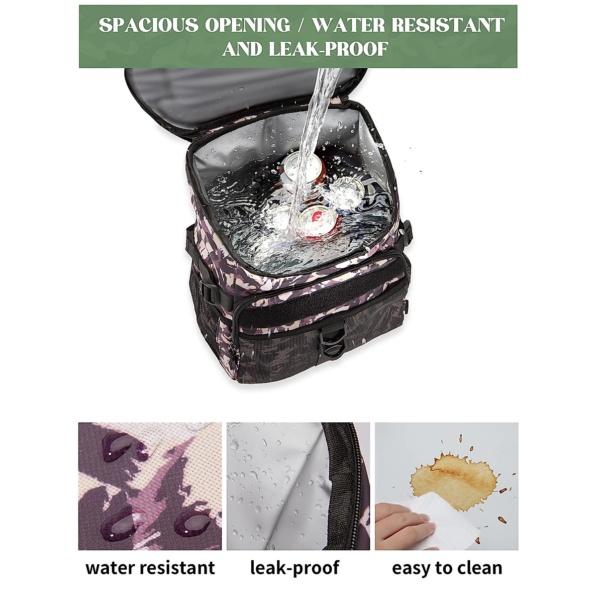 JOYHILL Backpack Cooler, Cooler Backpack 36 Cans Tactical Insulated Soft Cooler Bag Large Capacity Leakproof Cooler for Men Women, Travel Backpack for Camping Hiking Picnic Beach,Gray Camouflage