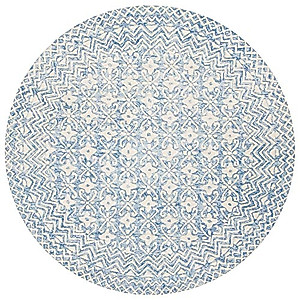 SAFAVIEH Blossom Collection Area Rug - 8' Round, Blue & Ivory, Handmade Wool, Ideal for High Traffic Areas in Living Room, Bedroom (BLM114M)