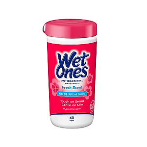 Wet Ones Antibacterial Hands & Face Wipes Fresh Scent 40 Count Canister (Pack of 4)