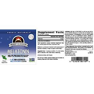 Source Naturals Melatonin, Helps Promote Sleep*, 1 mg - 200 Peppermint Flavored Lozenges