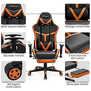 POWERSTONE Gaming Chair, Orange Gaming Chairs Ergonomic Gamer Chair for Adults with Footrest Adjustable Lumbar Support PU Leather High Back Computer Chair Swivel Stool