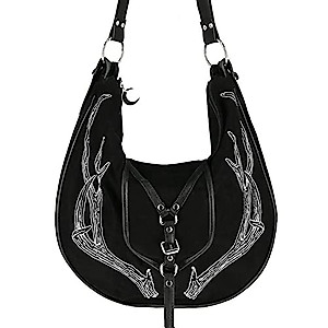 Restyle Deer Animal Antlers Gothic Punk Witch Black Hobo Crossbody Bag Purse