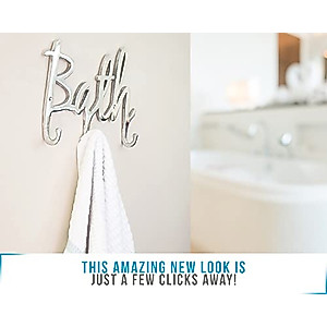 Comfify Modern Style “Bath” Wall Mount Towel Holder and Robe Hook Hand-Cast Aluminum Bathroom Hanger Decor w/ 3 Hooks for Towels, Robes, Clothing | Includes Screws and Anchors | Silver Color