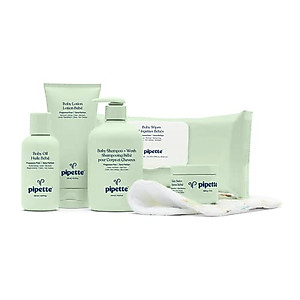 Pipette Baby Essentials Kit - Gender Neutral Baby Gift Set, Hypoallergenic, Petroleum & Fragrance Free, Natural Hydrating Plant-Derived Squalane, 6-Pieces