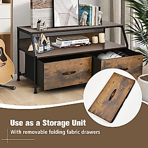 SILKYDRY Dresser TV Stand, Entertainment Center Media Console Table with 2 Folding Fabric Drawers & 2 Open Shelves for TV up to 43’’, Storage Drawer TV Unit for Bedroom, Living Room (Rustic Brown)