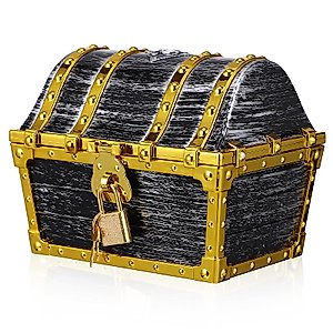 FAVOMOTO Pirate Treasure Chest, Treasures Collection Storage Wood Storage Box Chest with Lock and Key for Christmas Pirate Party Favors