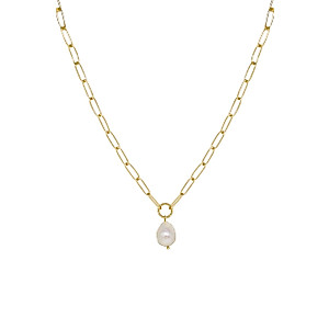 Ettika Gold Necklace. Pearl Necklace. Women Necklaces, Freshwater Pearl Pendant. 18K Gold Plated Necklaces. Gold Paperclip Chain, Jewelry