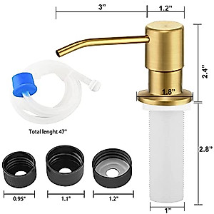 Soap Dispenser for Kitchen Sink and Extension 47" Tube Kit, Built in Stainless Steel Sink Soap Dispenser Countertop Water Pump (Gold)