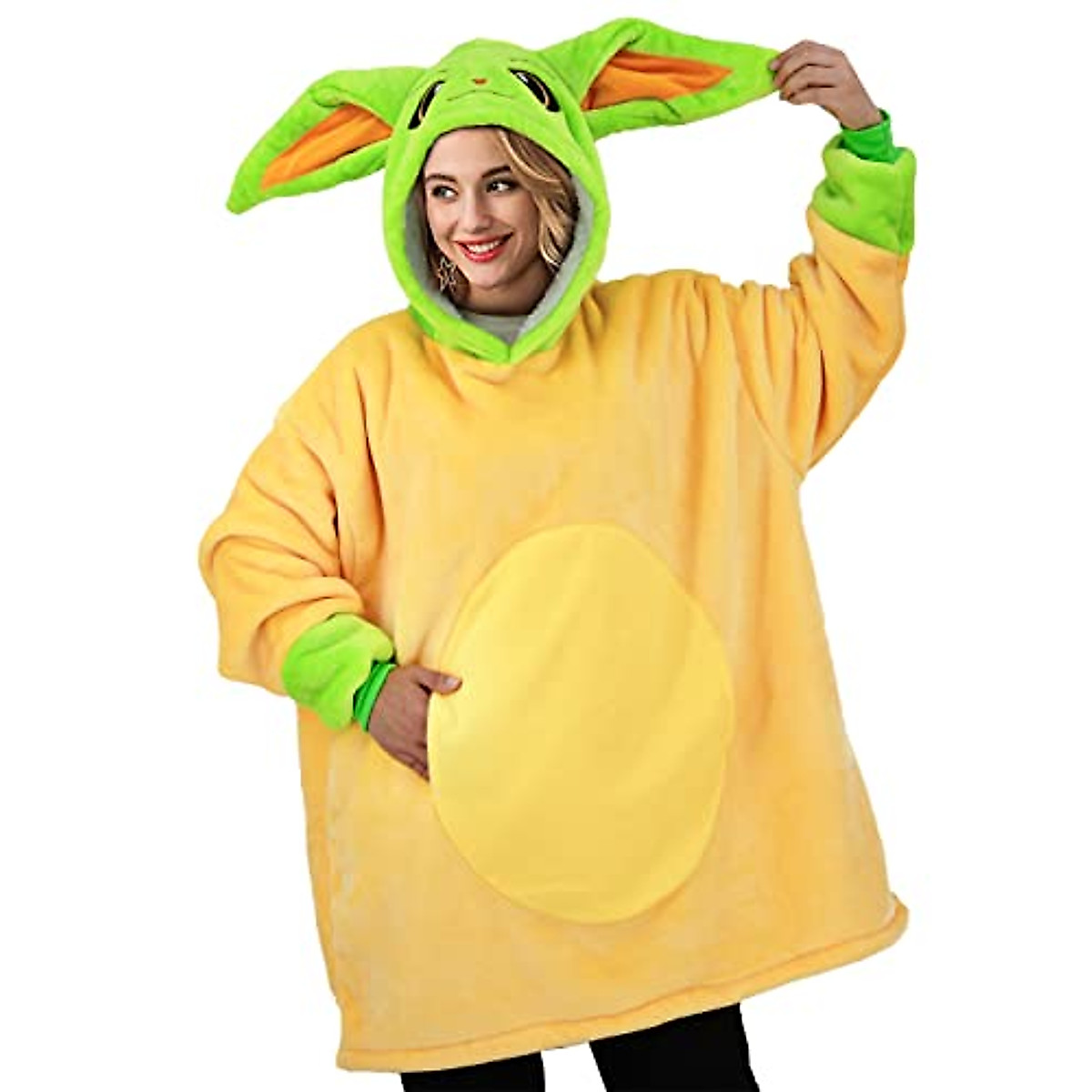 vavalad Cartoon Wearable Blanket Sweatshirt Sherpa Oversized Hoodie TV-Blanket with Sleeves and Pockets for Adults Men Women Teens One Size Fits All