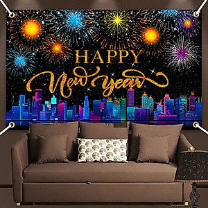 Happy New Year Banner,Happy New Year Party Decoration Supplies,Large Fabric New Years Eve Party Backdrop for 2023 Party Decoration,2023 New Year Fireworks Photo Booth Backdrop Background Banner