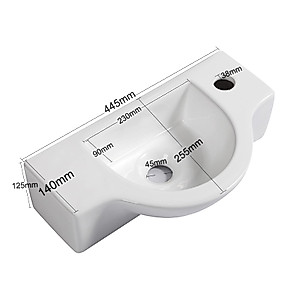 Bathroom Ceramic Washbasin and Faucet Combo White Small Sink Wall Mount Sink Corner Sink Set Chrome Pop-up Drain Included (Sink with Faucet & Drain)