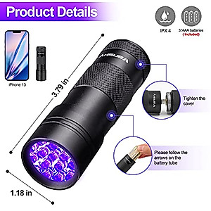 Vansky Black Light UV Flashlight Blacklight 12 LED Urine Detector for Dog/Cat/Pet Urine & Dry Stains and Bed Bug On Carpets/Rugs/Floor,Matching with Pet Odor Eliminator