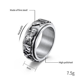 8mm Vintage Egyptian Spinner Rings with Symbol Totem Retro Stainless Steel Gothic Punk Personalized Rapper Biker Animal Pattern Spins Ring Jewelry for Mens Women Boys Teens