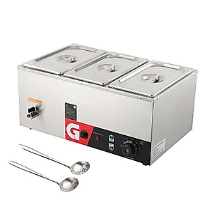 GarveeHome 3 Pan Commercial Food Warmer - 3 * 6.3QT Generous Capacity, 1200W Electric Steam Table, Stainless Steel, Efficient Heating, 86-185°F Temp Control for Catering and Restaurants