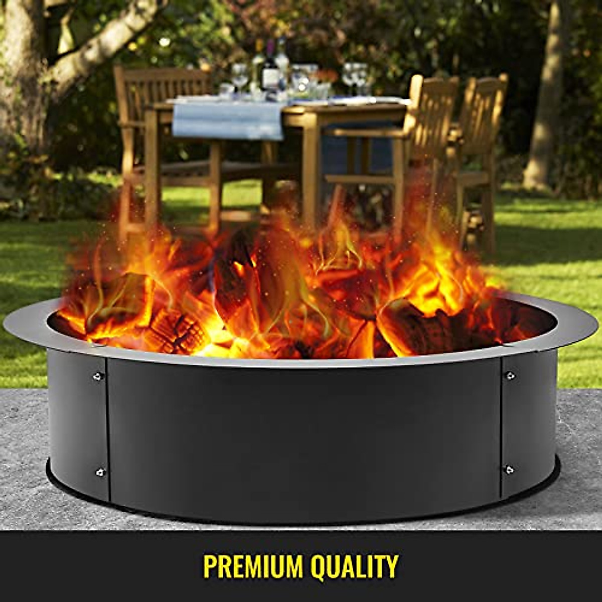 VBENLEM Fire Pit Ring 36-Inch Outer/30-Inch Inner Diameter, 10inch Height Fire Pit Insert 2.5mm Thick Heavy Duty Solid Steel, Fire Pit Liner DIY Campfire Ring Above or In-Ground for Outdoor